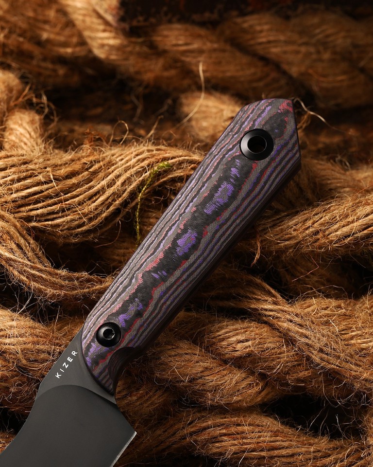 Kizer Mini Harpoon Drop Point Fixed Knife S45VN Blade Fat Carbon Handle ...