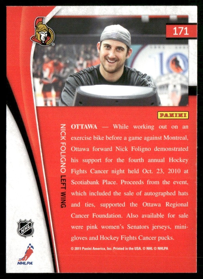 2011-12 PANINI PINNACLE NICK FOLIGNO OTTAWA SENATORS #171 | eBay