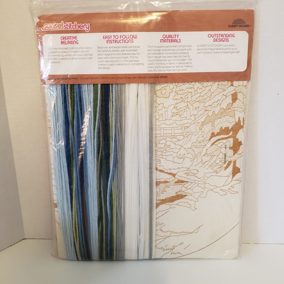 Sunset Stitchery Winter Snowfall 16 x 16 Crewel Embroidery Kit 2474 NOS ...