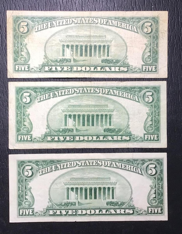 1953-1963 $5 Blue SILVER Certificates & RED US Legal Tender Set of 3 ...