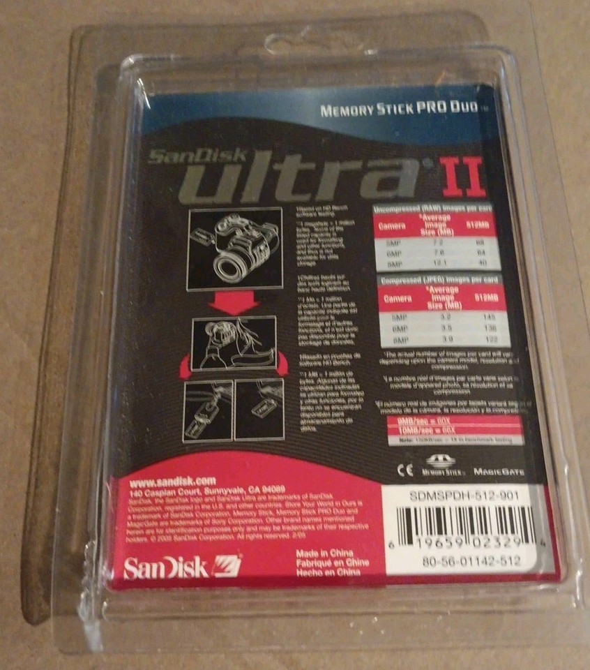 SanDisk Ultra II 512 MB Memory Stick PRO Duo With Adapter New Factory ...