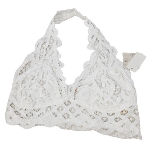 NEW Free People XS Adella Halter Lace Bra White Bralette Boho Romantic ...