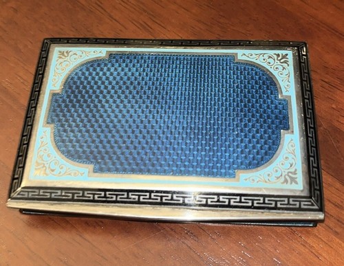 Sterling Silver Art Deco Guilloche Fleur-de-lis Enamel Cigarette Card ...