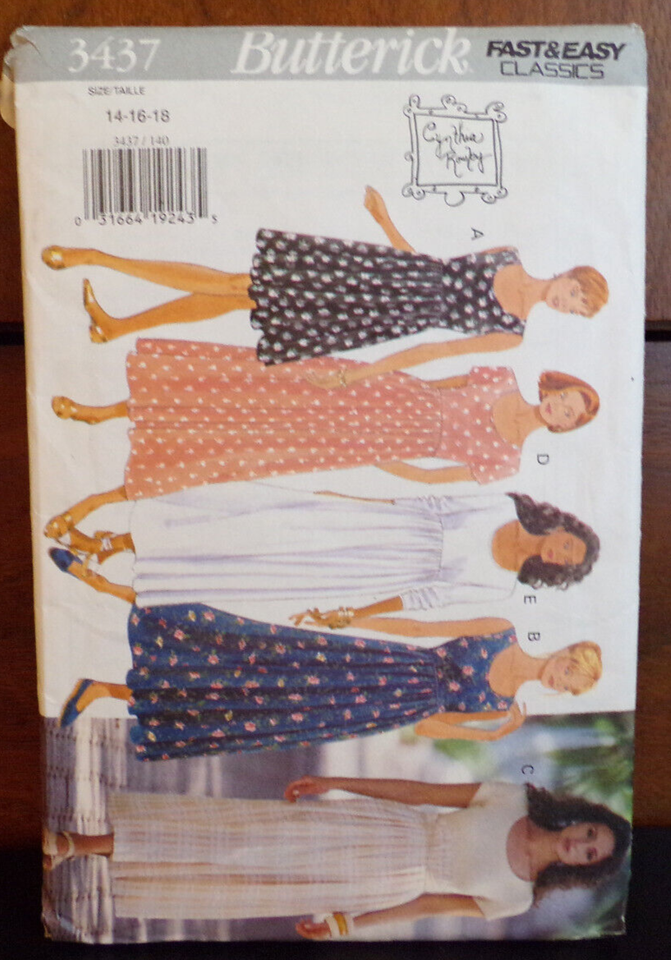 Butterick Sewing Pattern 3437 Cynthia Rowley Misses Dress & Belt Sizes ...