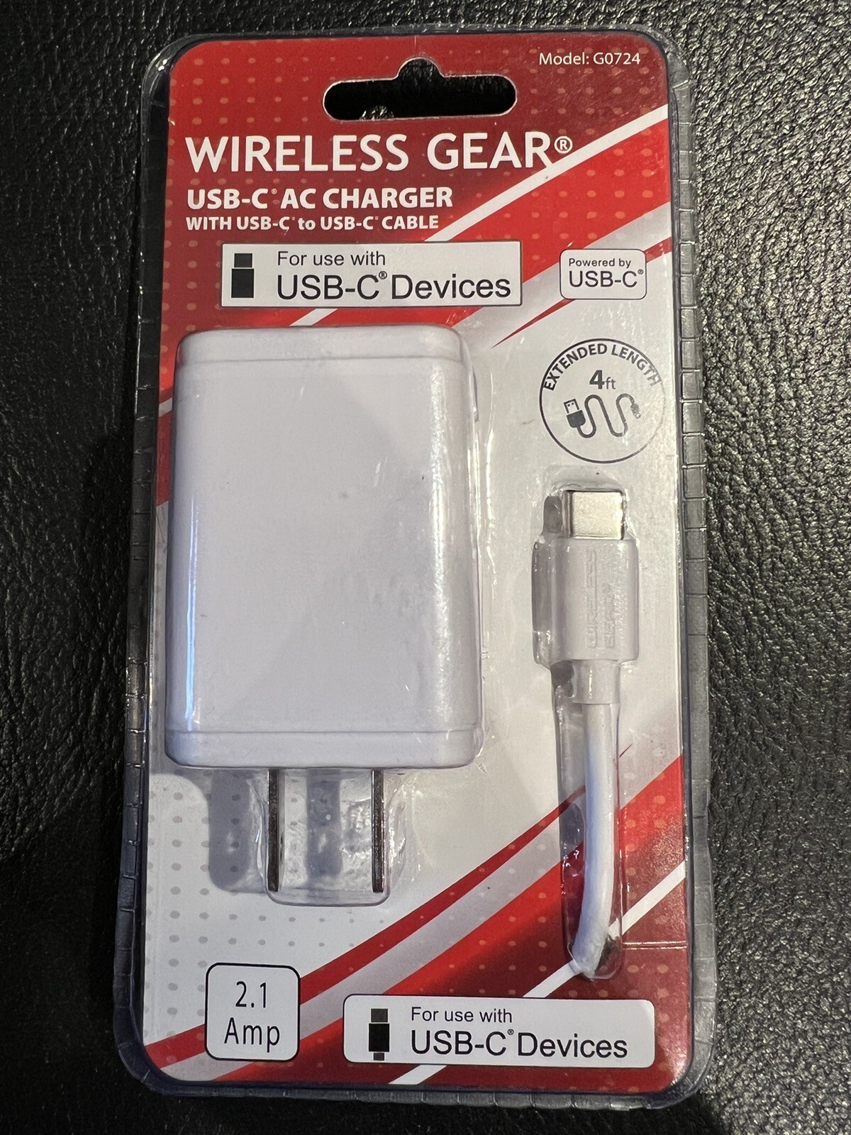 Wireless Gear USB-C AC Charger w/USB-C to USB-C Cable 4ft 2.1 Amp 1 ...