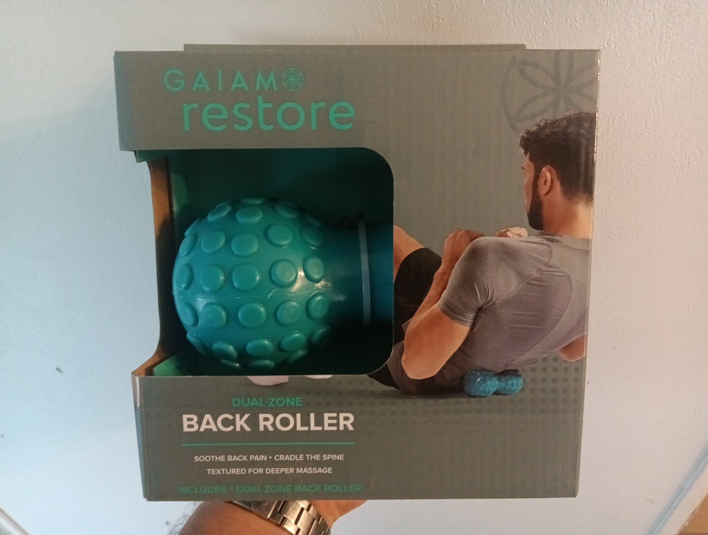 New in Box Gaiam Restore Dual-Zone Back Roller Soothe Back Pain w ...