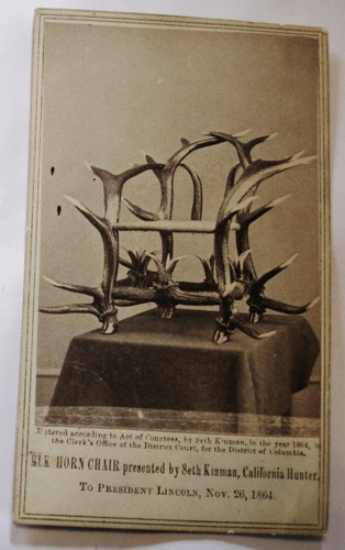ANTIQUE CDV PHOTO ELK HORN CHAIR PRESENTED TO PRESIDENT LINCOLN BY SETH ...