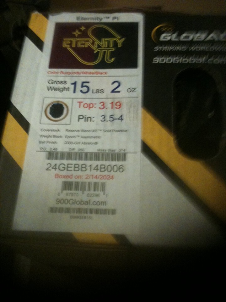 New 900 Global Eternity PI Bowling Ball 15 lbs w free shammy & free ...