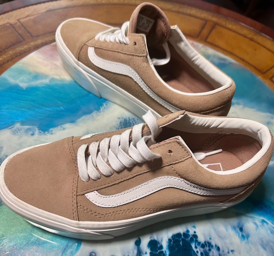 vans womens size 8 suede platform sneakers, tan | eBay
