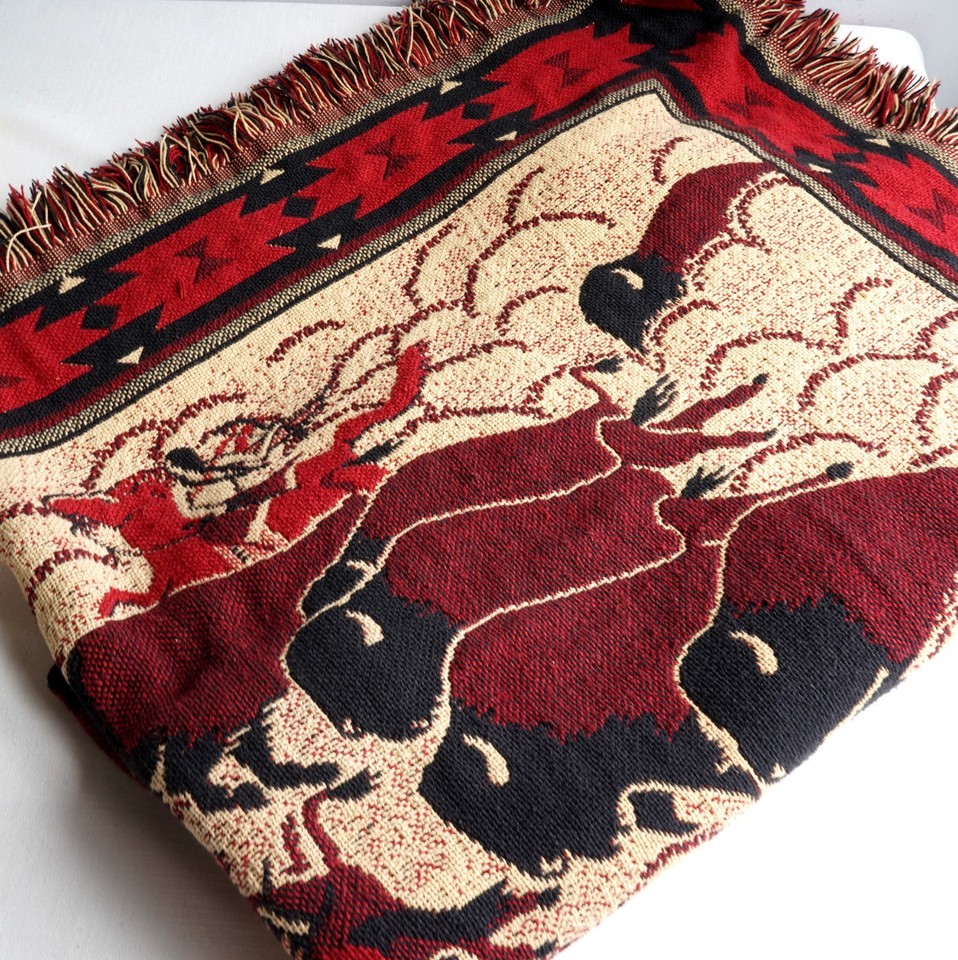 Vintage Bob Timberlake Buffalo Bison Camp Western Native Tapestry Throw ...