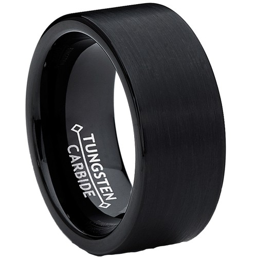 9MM Men's Black Brushed Tungsten Carbide Ring Wedding Band Sizes 6 to ...