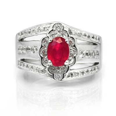 7x5mm Natural Rich Red Ruby Ring With White Topaz in 925 Sterling ...