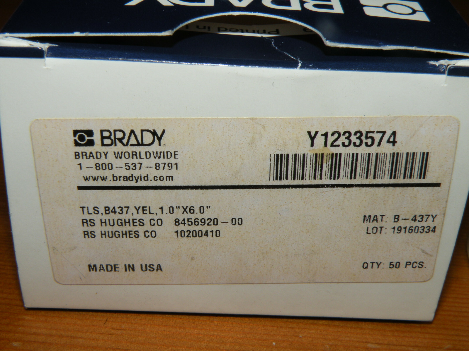 New Roll of (50) Brady TLS. B437 YEL 1.00" x 6.00" Labels | eBay