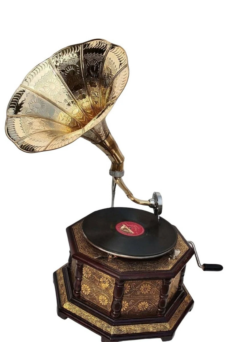 Vintage Record Player With Horn