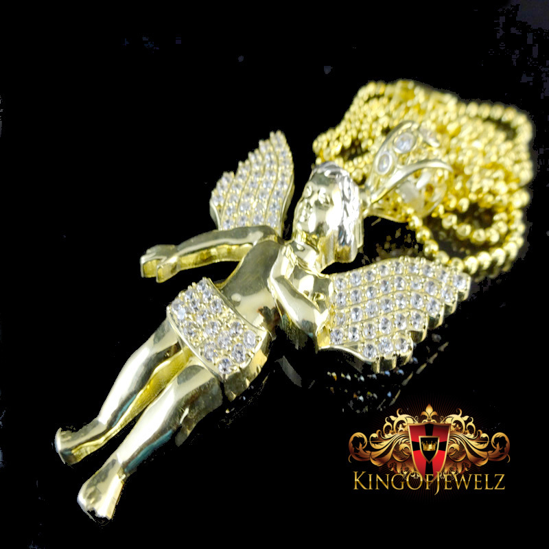 MENS LADIES 10K REAL SOLID YELLOW GOLD BABY HOLY ANGEL CHARM PENDANT ...