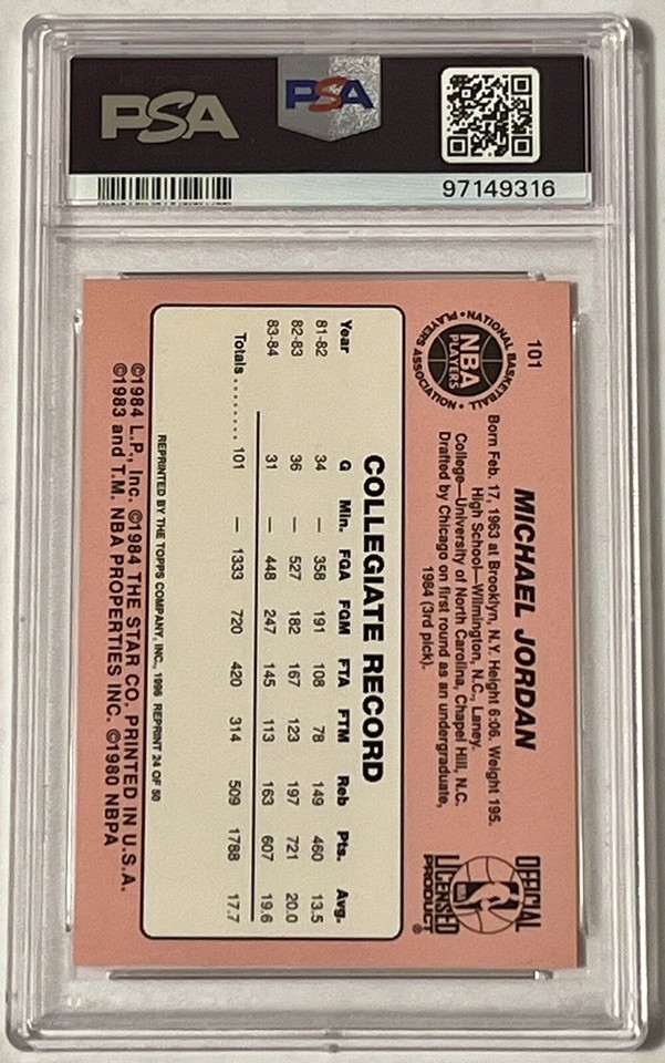 1996 Topps NBA Stars Michael Jordan Star ‘85 1985 Rookie Reprint PSA 6 ...