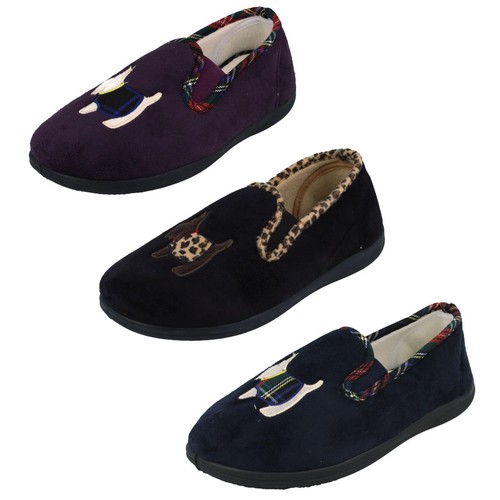 Ladies Padders Wide Fitting Slippers With Dog Detail - Dandie | eBay UK