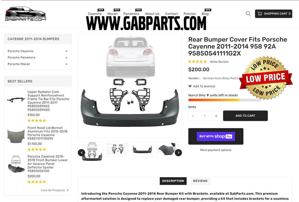 Rear Bumper Cover Fits Porsche Cayenne 2011-2015 958 92A 95850541111G2X ...