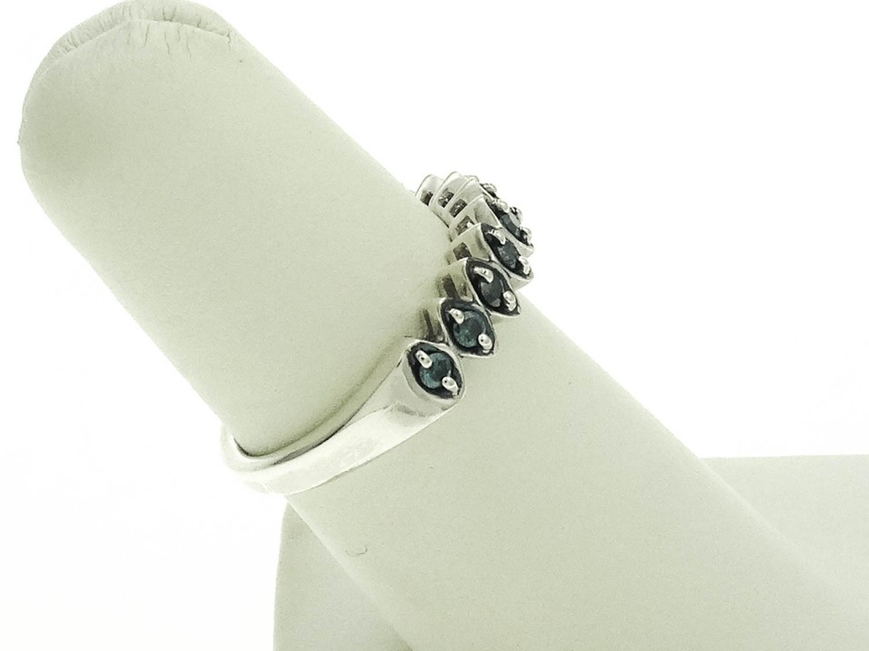 Sterling Silver Band Ring with Round Blue Diamonds Size-7 | eBay