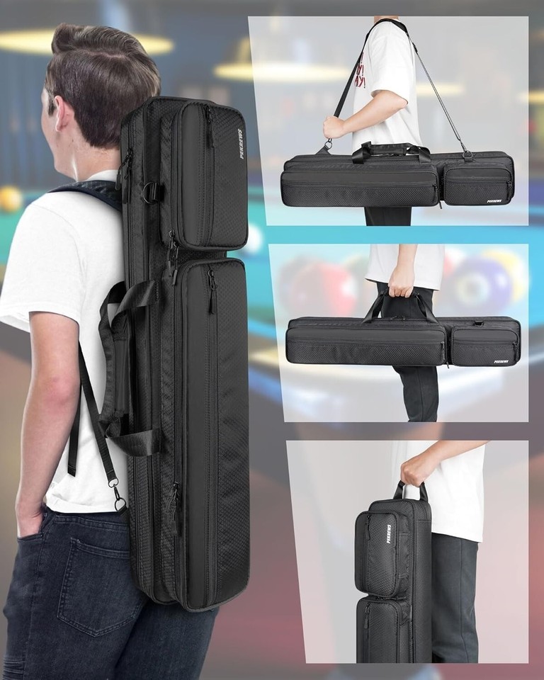 New Pool Cue Case 4x5 Pool Stick Backpack Multi Pockets Holds 4 Butts 5 ...