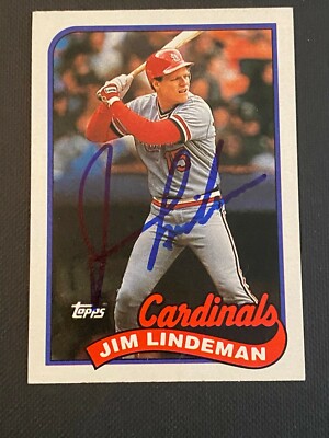 Jim Lindeman Signed 1989 Topps Card Auto St. Louis Cardinals Autograph ...