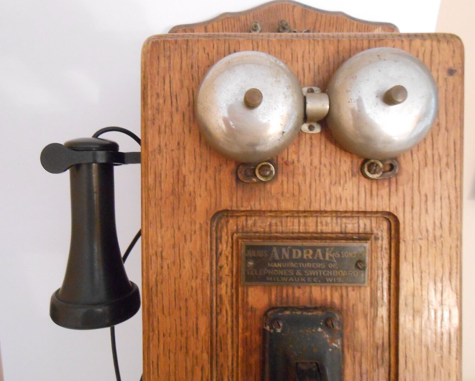 Wall Oak Wood Hand Crank Telephone ; Antique Early 1900's ; Julius ...