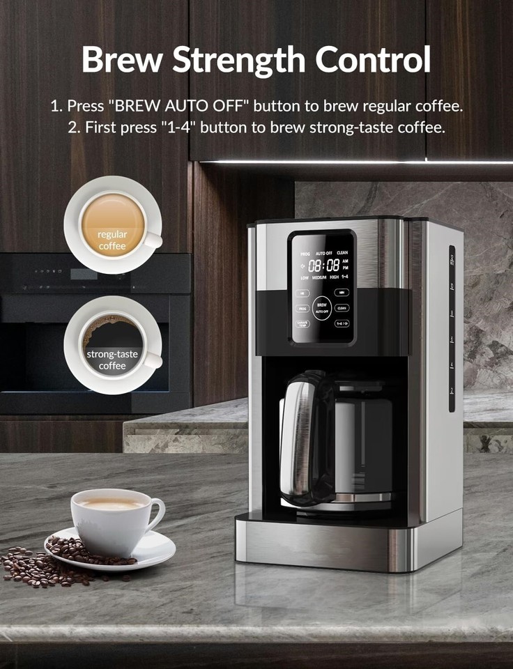12 Cup Programmable Drip Coffee Maker Stainless Steel Coffee Machine | eBay