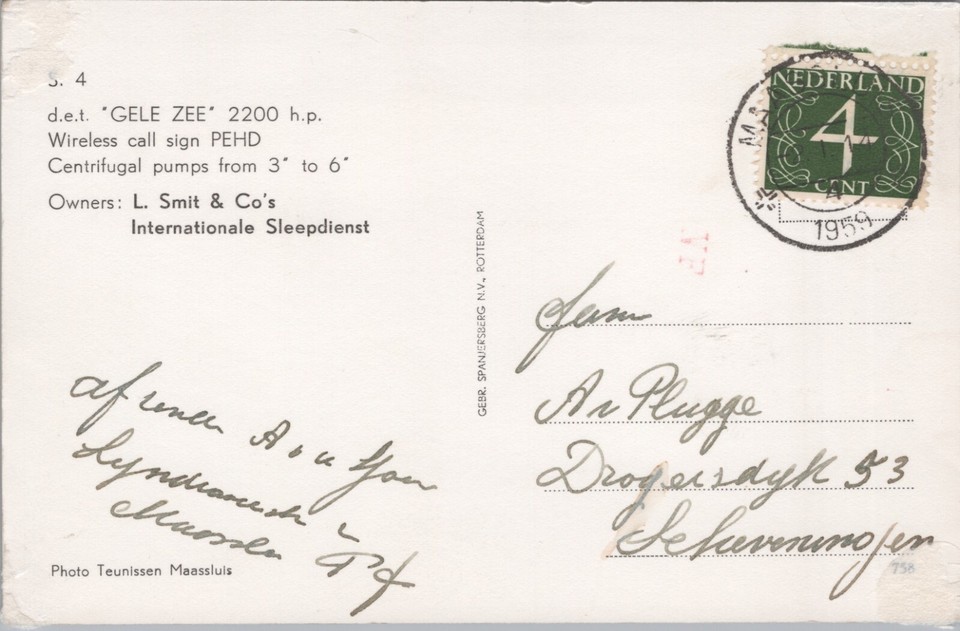 D.E.T. Gele Zee Ocean Tug L. Smit & Co's Int. Towing Service Vintage ...