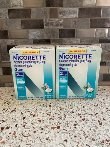 2 Boxes Of Nicorette Gum 2mg 160ct White Ice Mint EXP 8/2027-9/2027 ...