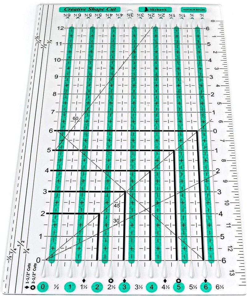 Skyhawk Creative Shape Cut Non-Slip Slotted Quilting Ruler 6.5" x 12 ...