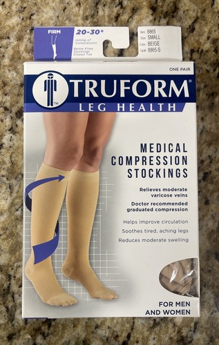 Truform 20-30 Below Knee Compression Stockings Closed Toe Beige Small ...