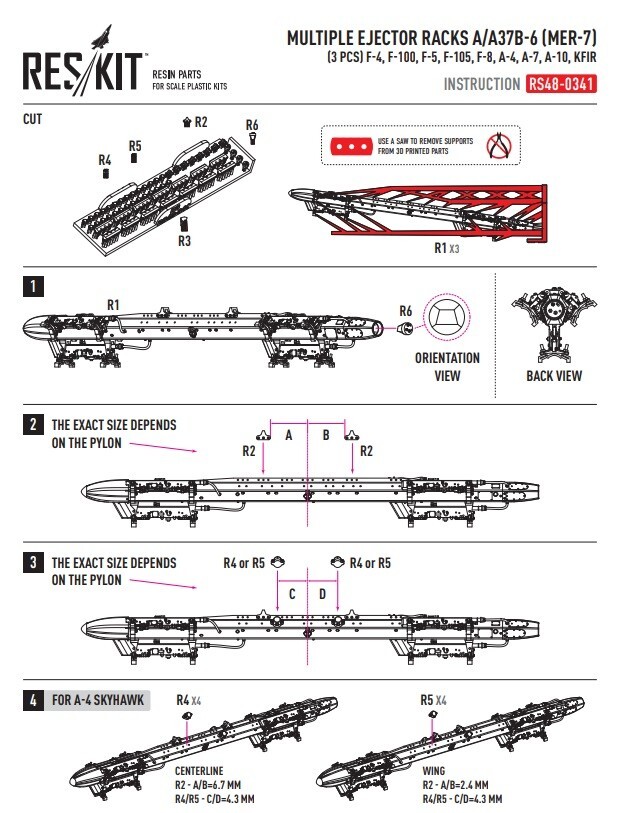 Multiple ejector racks A/A37B-6 (MER-7)3pcs F,A,Kfir ResKit RS48-0341 ...