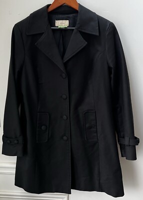 Merona Women’s Black Rain Coat Pea Coat Trench Style Button Front Size ...