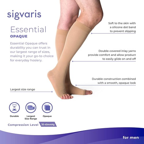 Sigvaris Unisex Essential Opaque Open Toe Calf-Highs 30-40mmHg (Crispa ...