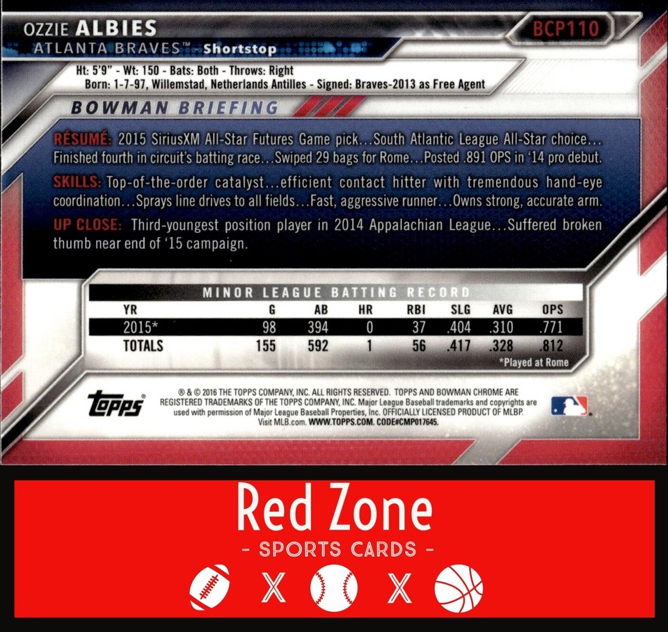 2016 Bowman - #BCP110 Ozzie Albies NM/NM+ | eBay
