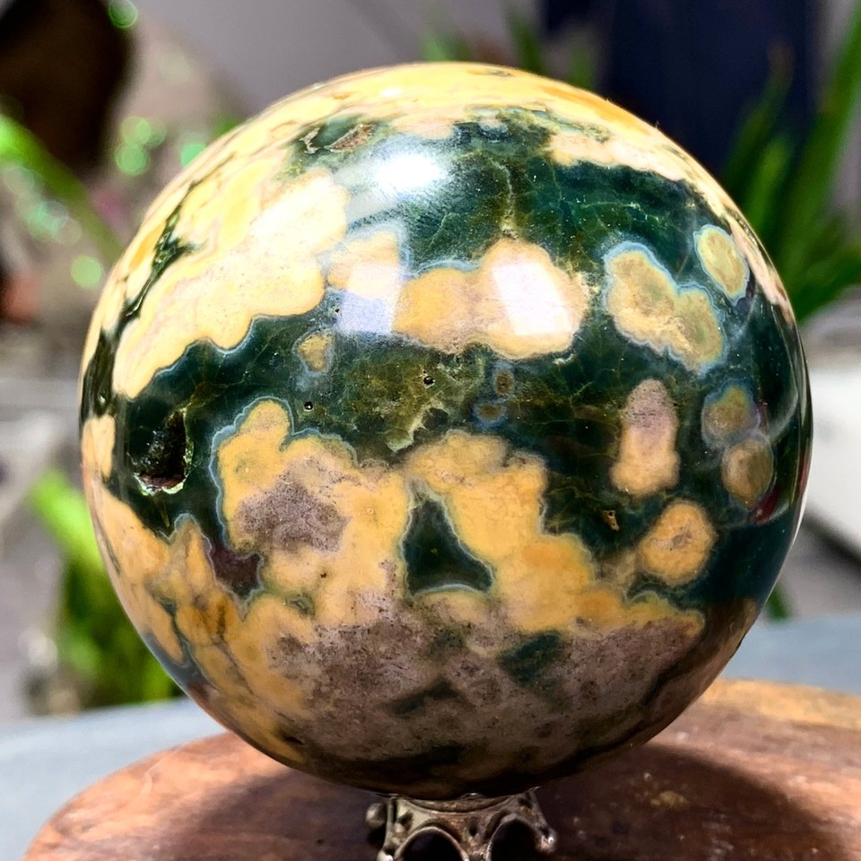317G Natural Colorful ocean jasperquartz geode crystal sphere ball ...