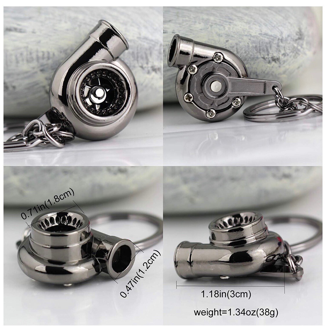 TURBO KEYCHAIN KEYRING GUNMETAL TURBOCHARGER SPINNING TURBO KEYRING CAR ...