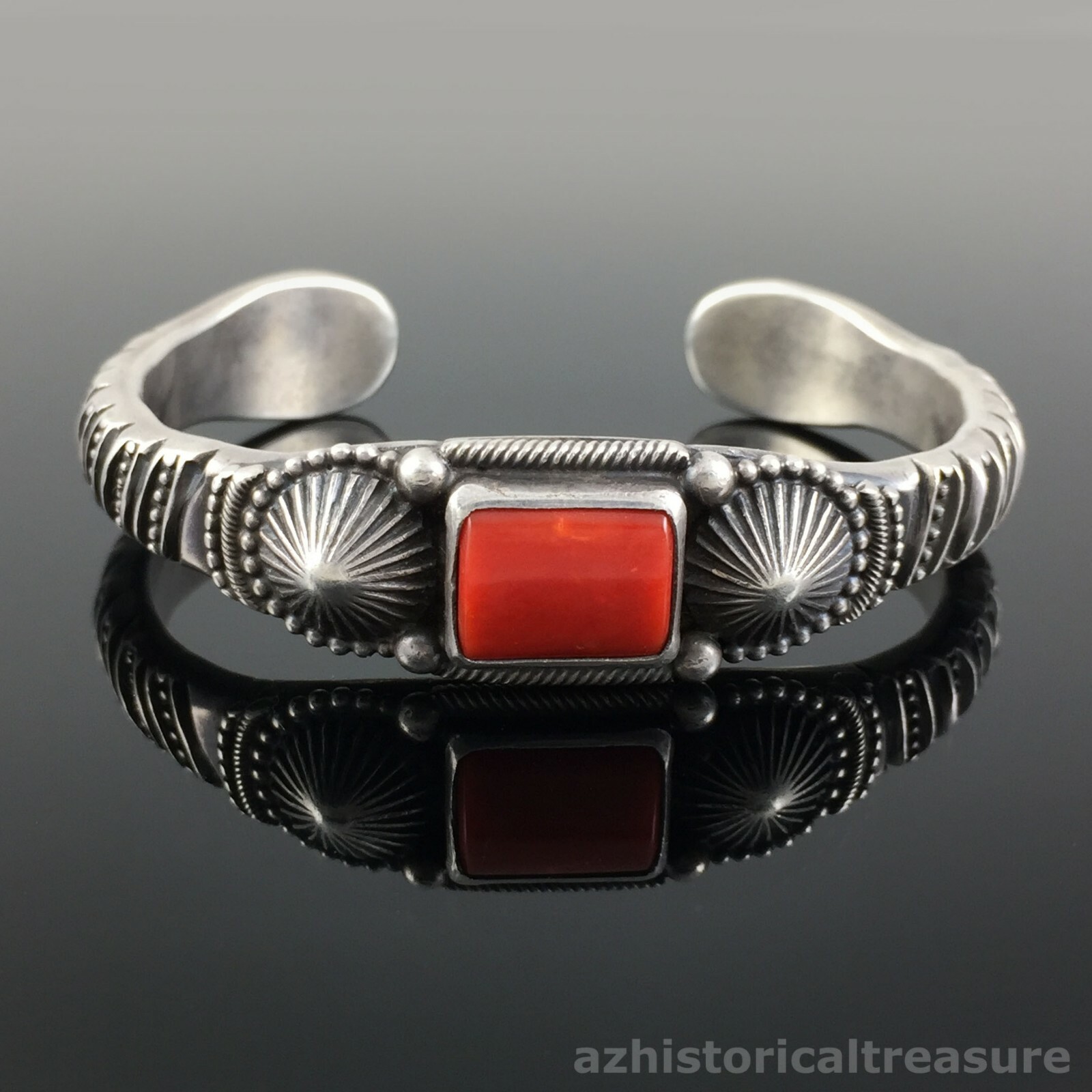 JOHN BEGAY JR - NAVAJO HEAVY GAUGE STERLING SILVER & RED CORAL CUFF ...