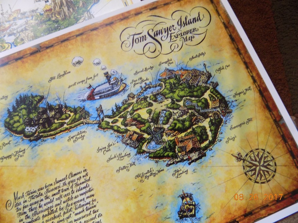 Disney Maps Tom Sawyer, Adventure, Pirates Map Collector Posters ( Set ...
