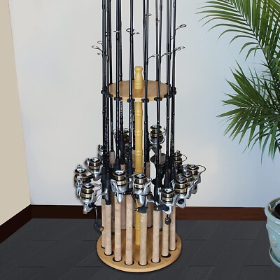 Vertical Fishing Rod Holder Rush Creek 16 Wooden Round Fishing Rod Rack ...
