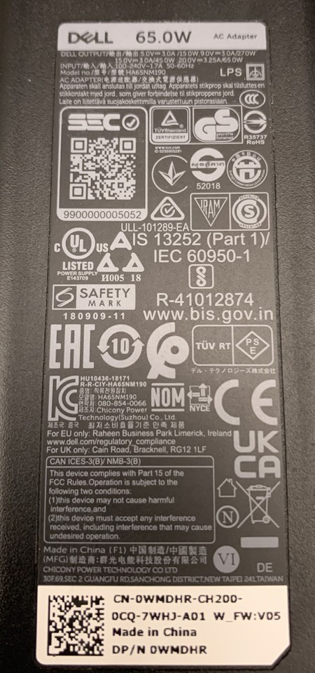 Genuine Dell 65w Laptop Charger AC Adapter LA65NM190 HA65NM190 USB-C ...