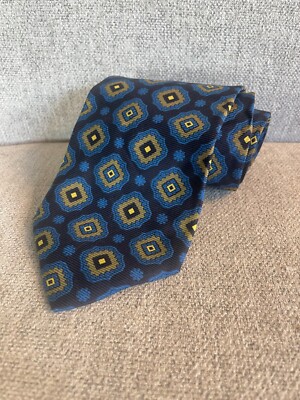 COACH Blue Black Gold Yellow Flower Medallion Silk Mens Neck Tie 55 in ...