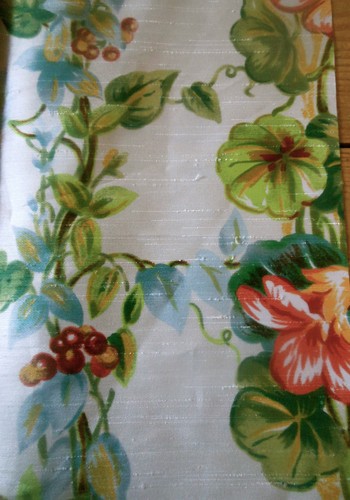 Vintage French Botanical Floral Foliage Fabric ~ Blue Green Gold Red | eBay