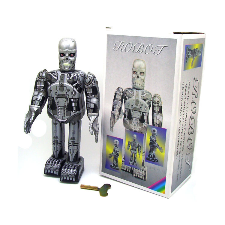 Terminator 2 Chinese Tin Wind-Up toy Robot. About 9 inches Tall. New In Box