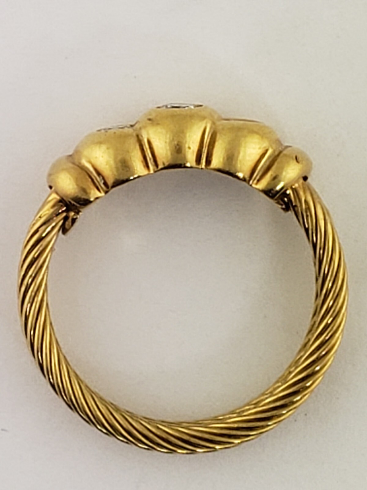 18 Karat Yellow Gold Diamond Cable Ring Size 6 stampe… - Gem