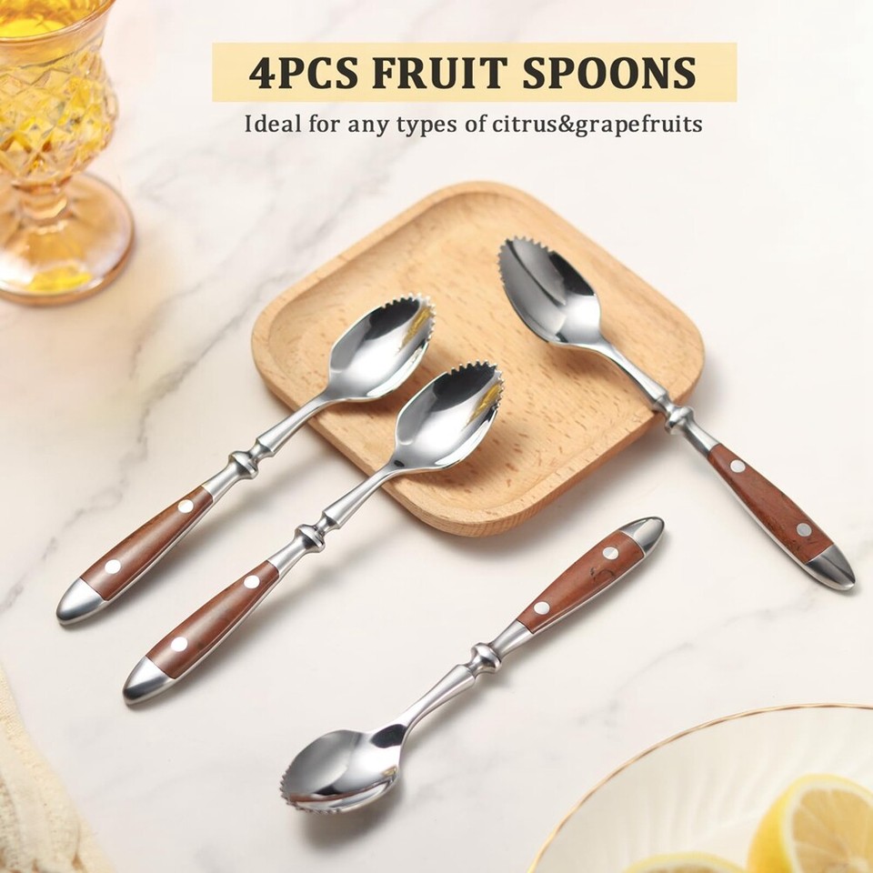 1X(Grapefruit Spoons, 4PCS Serrated Grapefruit Spoon, Stainless Steel ...