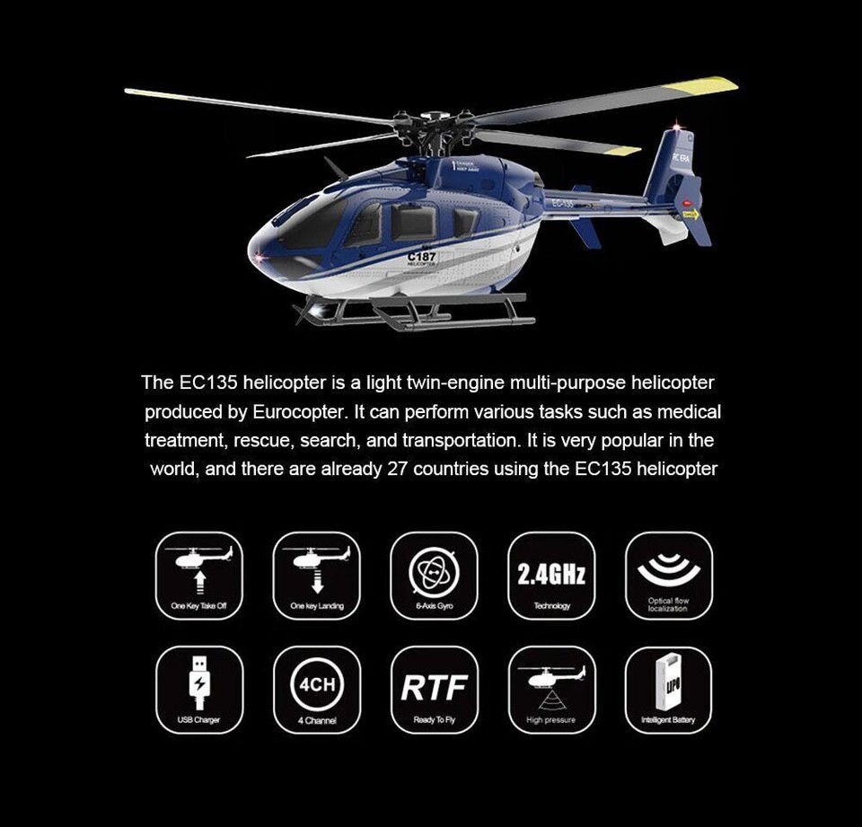Rc Remote Control Helicopter C187 EC-135 2.4G 4CH 6-Axis Gyro ...