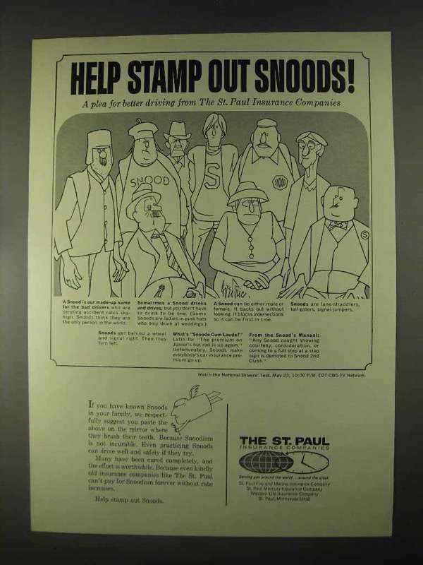 1967 The St. Paul Insurance Ad - Stamp Out Snoods | eBay