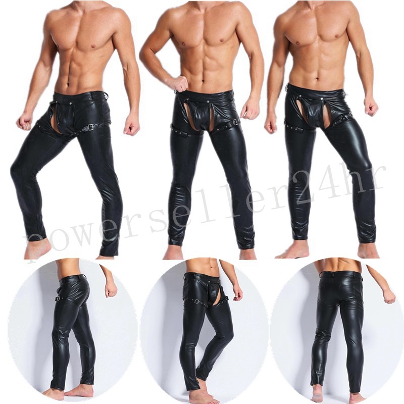Men Faux Leather PVC Wet Look Boxers Shorts T-Shirt Top Vest Long Pants ...