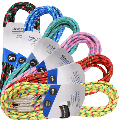 Stagg/Stage Core 6M Guitar Cable Lead Braided Vintage Tweed Elec Bass ...